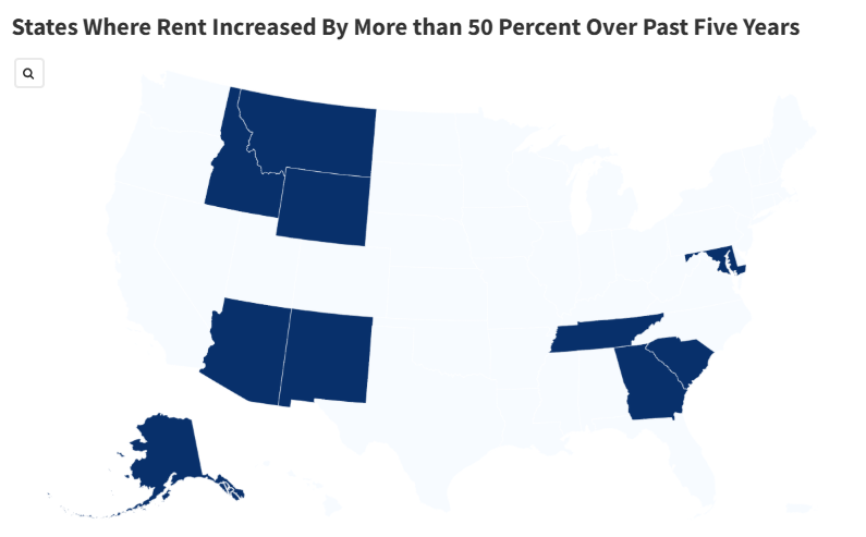 Map Shows States Where Rent Increased by More Than 50 Percent